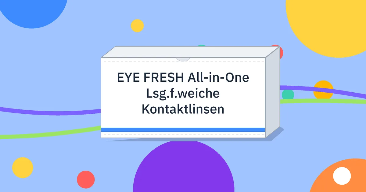 Symbolbild: Packung mit der Aufschrift EYE FRESH All-in-One Lsg.f.weiche Kontaktlinsen (PZN 19401977) – Verfügbarkeit und Bezug in Apotheken in Frankfurt am Main