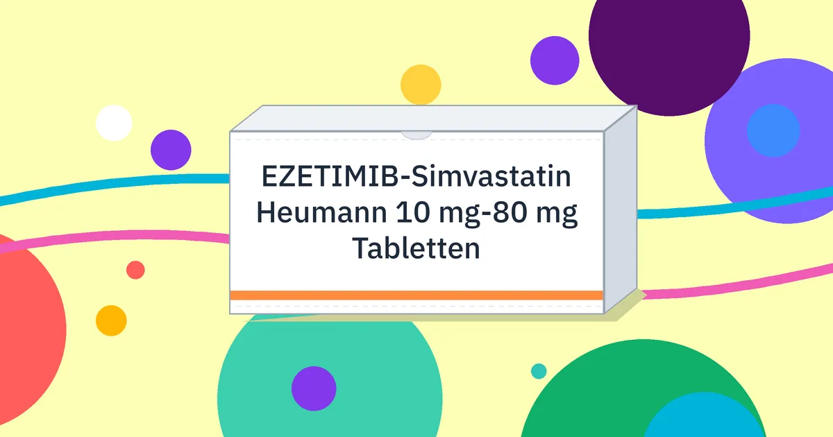 Symbolbild: Packung mit der Aufschrift EZETIMIB-Simvastatin Heumann 10 mg-80 mg Tabletten (PZN 19671027) – Verfügbarkeit und Bezug in Apotheken in Frankfurt am Main