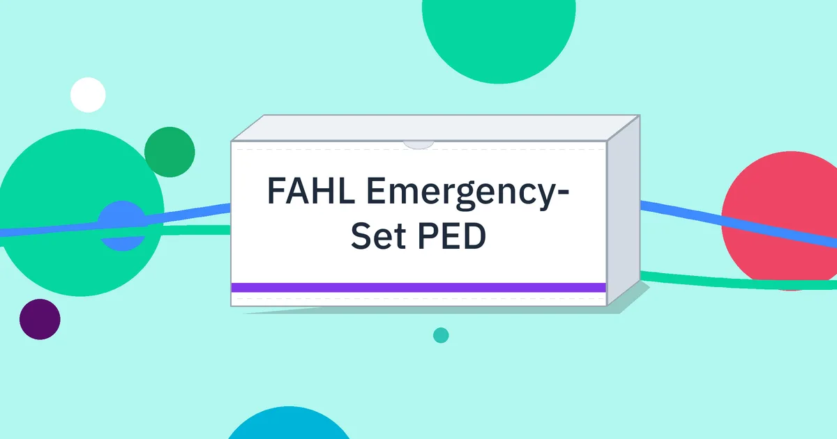 Symbolbild: Packung mit der Aufschrift FAHL Emergency-Set PED (PZN 18153282) – Verfügbarkeit und Bezug in Apotheken in Frankfurt am Main