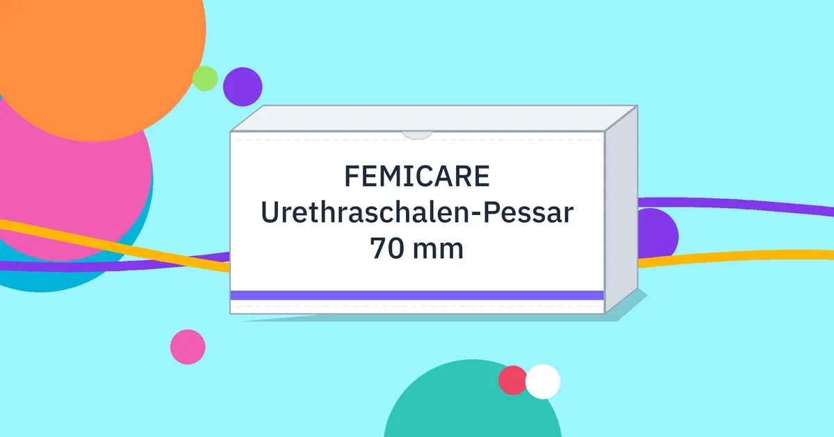 Symbolbild: Packung mit der Aufschrift FEMICARE Urethraschalen-Pessar 70 mm (PZN 19336665) – Verfügbarkeit und Bezug in Apotheken in Frankfurt am Main