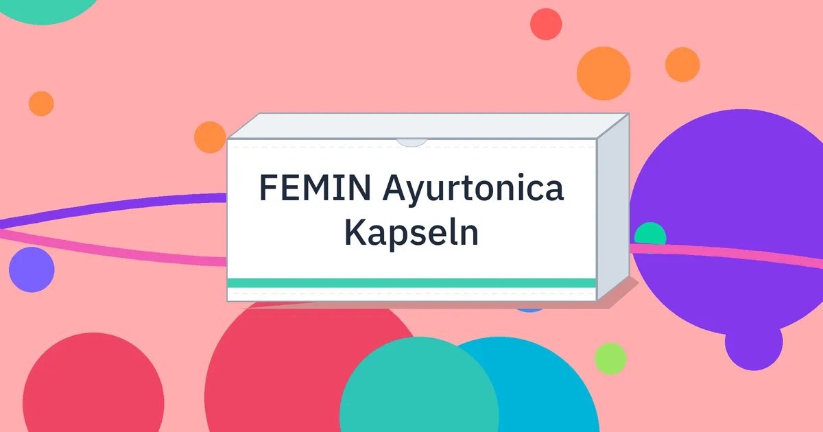 Symbolbild: Packung mit der Aufschrift FEMIN Ayurtonica Kapseln (PZN 09645655) – Verfügbarkeit und Bezug in Apotheken in Frankfurt am Main