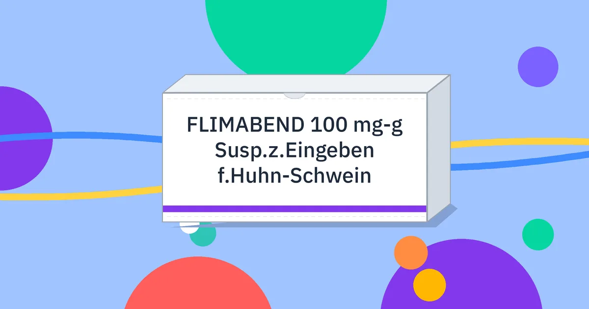 Symbolbild: Packung mit der Aufschrift FLIMABEND 100 mg-g Susp.z.Eingeben f.Huhn-Schwein (PZN 10749503) – Verfügbarkeit und Bezug in Apotheken in Frankfurt am Main