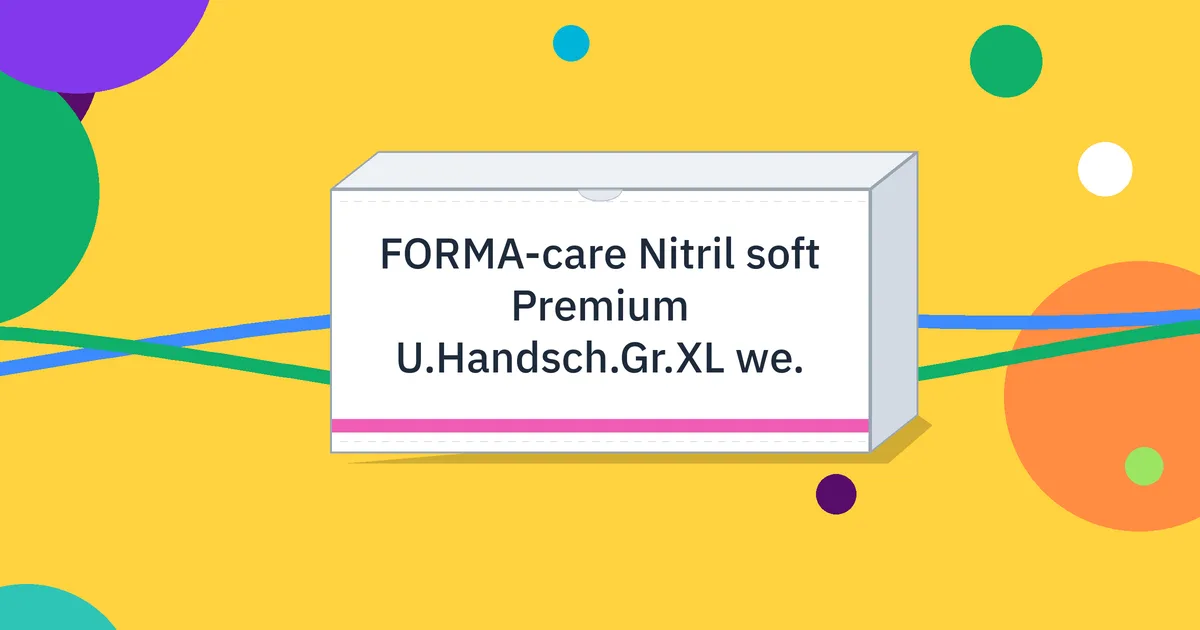 Symbolbild: Packung mit der Aufschrift FORMA-care Nitril soft Premium U.Handsch.Gr.XL we. (PZN 11000598) – Verfügbarkeit und Bezug in Apotheken in Frankfurt am Main
