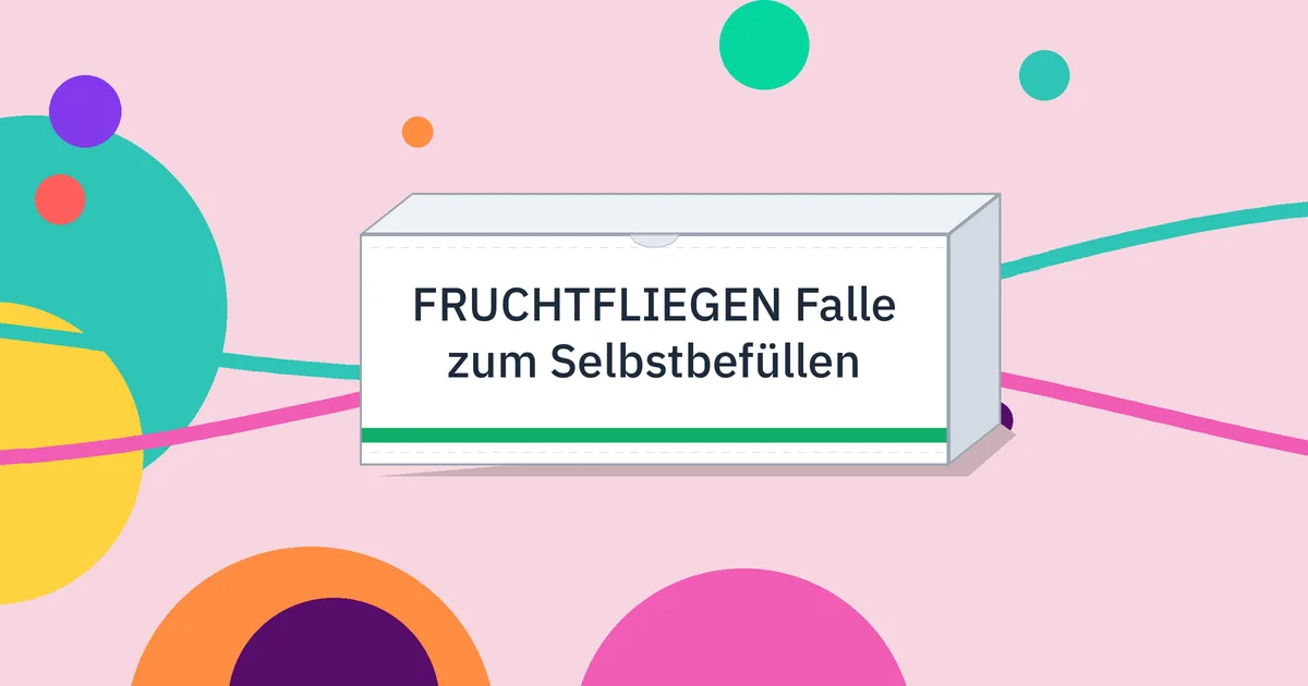 Symbolbild: Packung mit der Aufschrift FRUCHTFLIEGEN Falle zum Selbstbefüllen (PZN 19402600) – Verfügbarkeit und Bezug in Apotheken in Frankfurt am Main