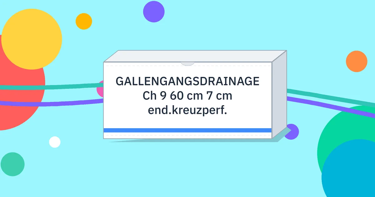 Symbolbild: Packung mit der Aufschrift GALLENGANGSDRAINAGE Ch 9 60 cm 7 cm end.kreuzperf. (PZN 17489637) – Verfügbarkeit und Bezug in Apotheken in Frankfurt am Main