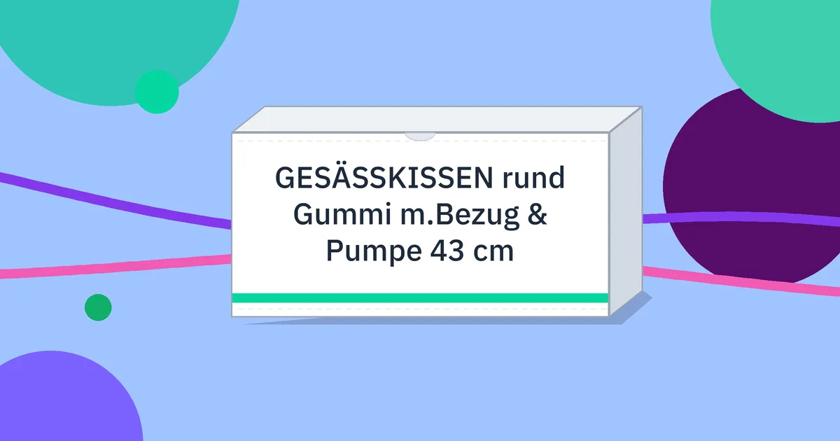 Symbolbild: Packung mit der Aufschrift GESÄSSKISSEN rund Gummi m.Bezug & Pumpe 43 cm (PZN 12434324) – Verfügbarkeit und Bezug in Apotheken in Frankfurt am Main