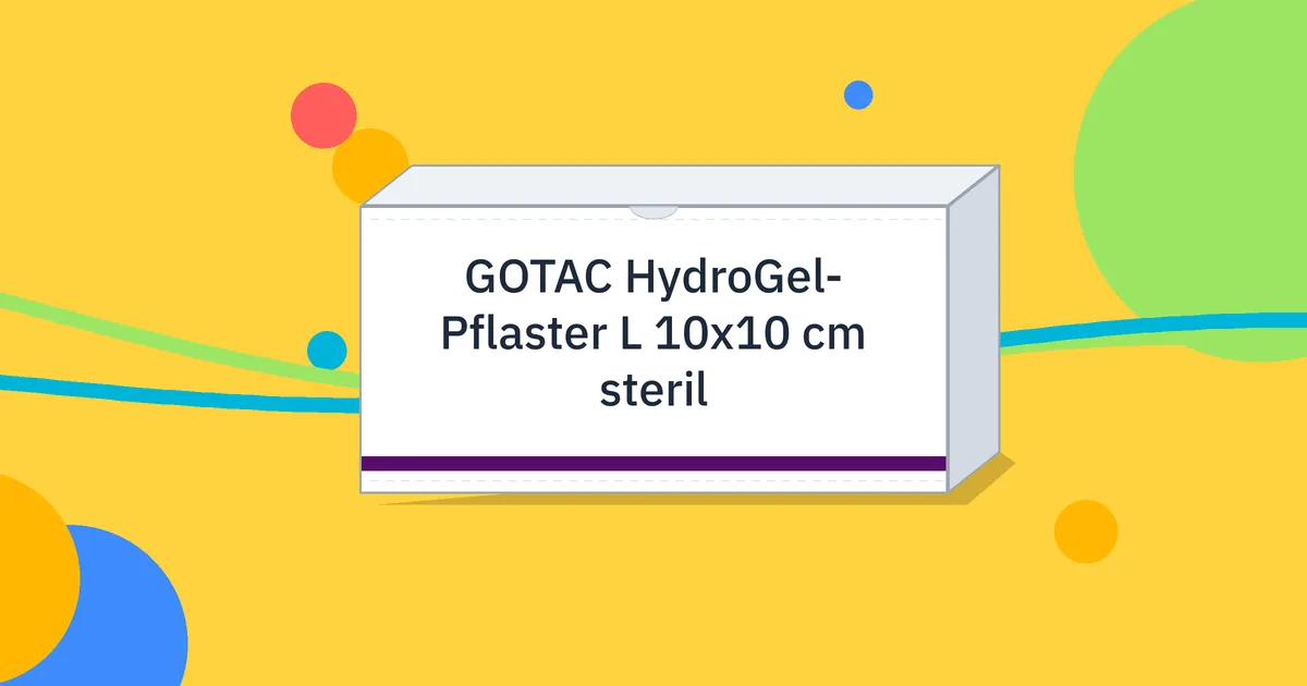 Symbolbild: Packung mit der Aufschrift GOTAC HydroGel-Pflaster L 10x10 cm steril (PZN 01990370) – Verfügbarkeit und Bezug in Apotheken in Frankfurt am Main