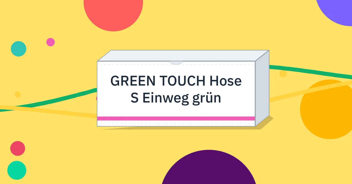 Symbolbild: Packung mit der Aufschrift GREEN TOUCH Hose S Einweg grün (PZN 04702609) – Verfügbarkeit und Bezug in Apotheken in Frankfurt am Main