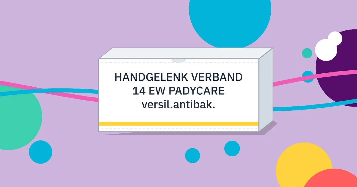 Symbolbild: Packung mit der Aufschrift HANDGELENK VERBAND 14 EW PADYCARE versil.antibak. (PZN 10939623) – Verfügbarkeit und Bezug in Apotheken in Frankfurt am Main