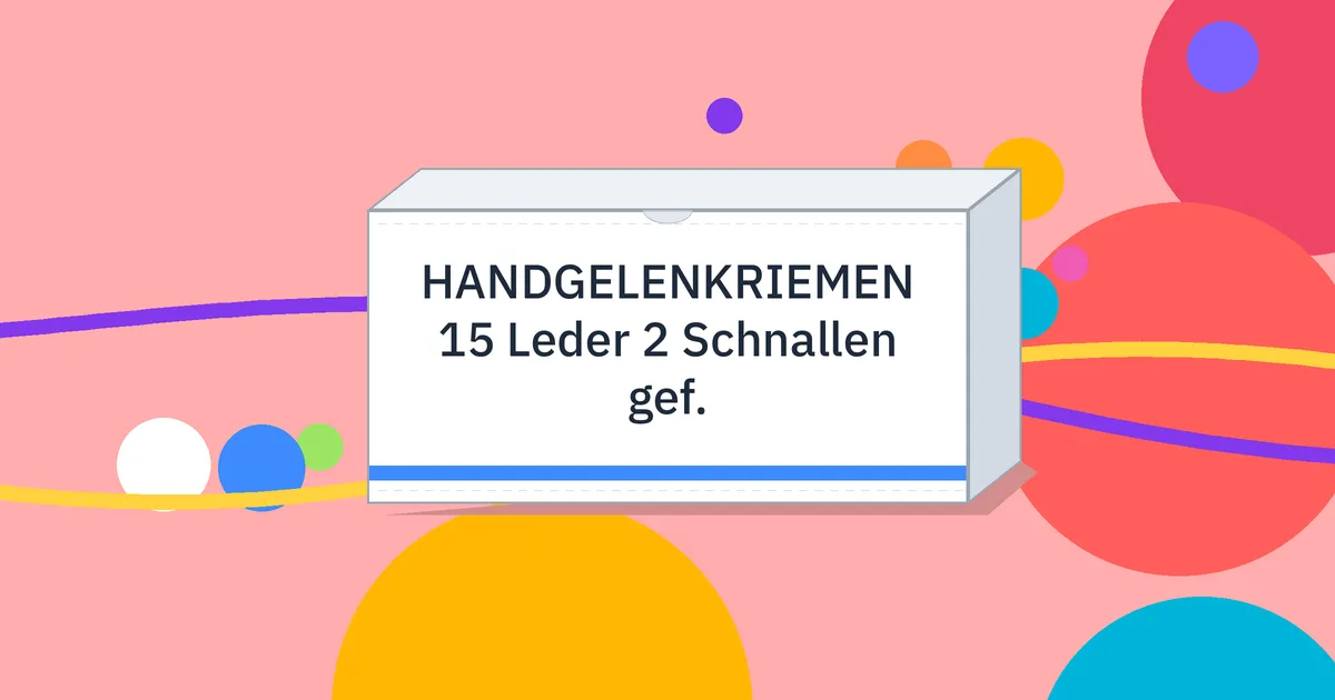 Symbolbild: Packung mit der Aufschrift HANDGELENKRIEMEN 15 Leder 2 Schnallen gef. (PZN 03230114) – Verfügbarkeit und Bezug in Apotheken in Frankfurt am Main