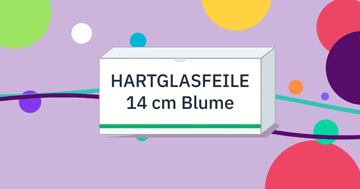 Symbolbild: Packung mit der Aufschrift HARTGLASFEILE 14 cm Blume (PZN 18390059) – Verfügbarkeit und Bezug in Apotheken in Frankfurt am Main