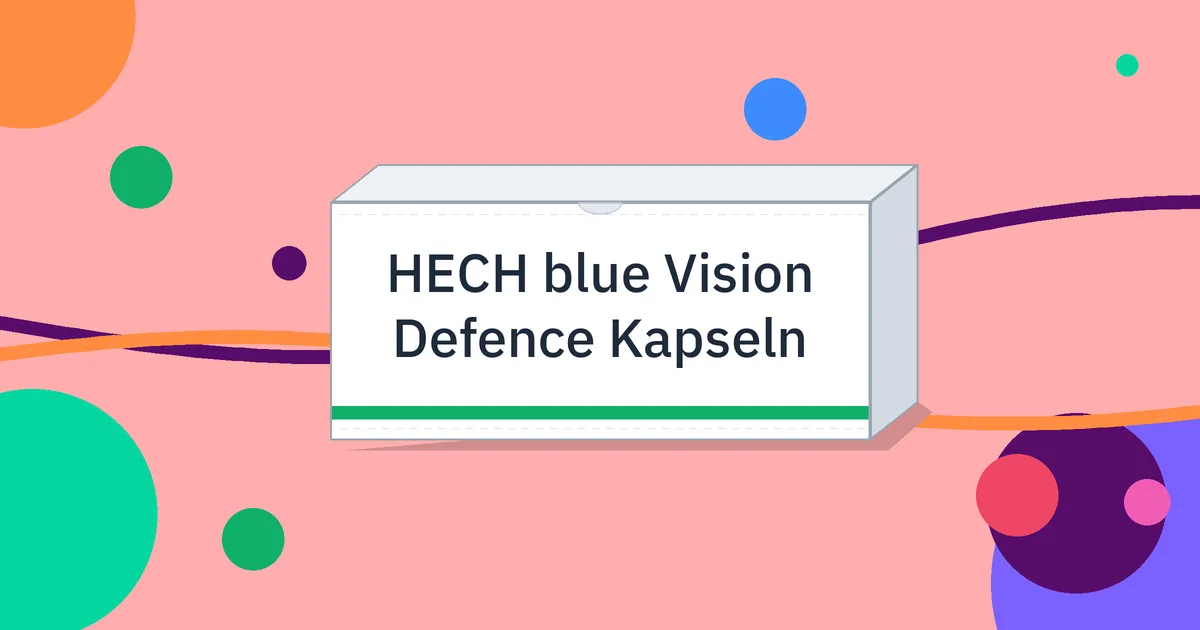 Symbolbild: Packung mit der Aufschrift HECH blue Vision Defence Kapseln (PZN 16000321) – Verfügbarkeit und Bezug in Apotheken in Frankfurt am Main