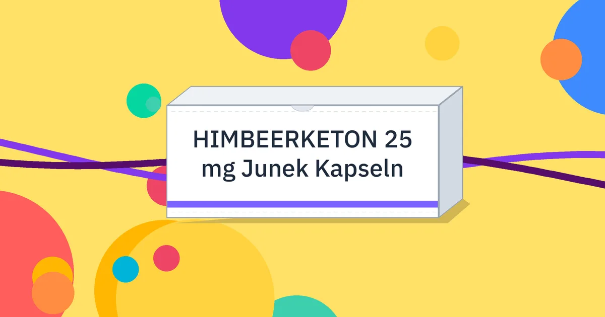 Symbolbild: Packung mit der Aufschrift HIMBEERKETON 25 mg Junek Kapseln (PZN 10977115) – Verfügbarkeit und Bezug in Apotheken in Frankfurt am Main