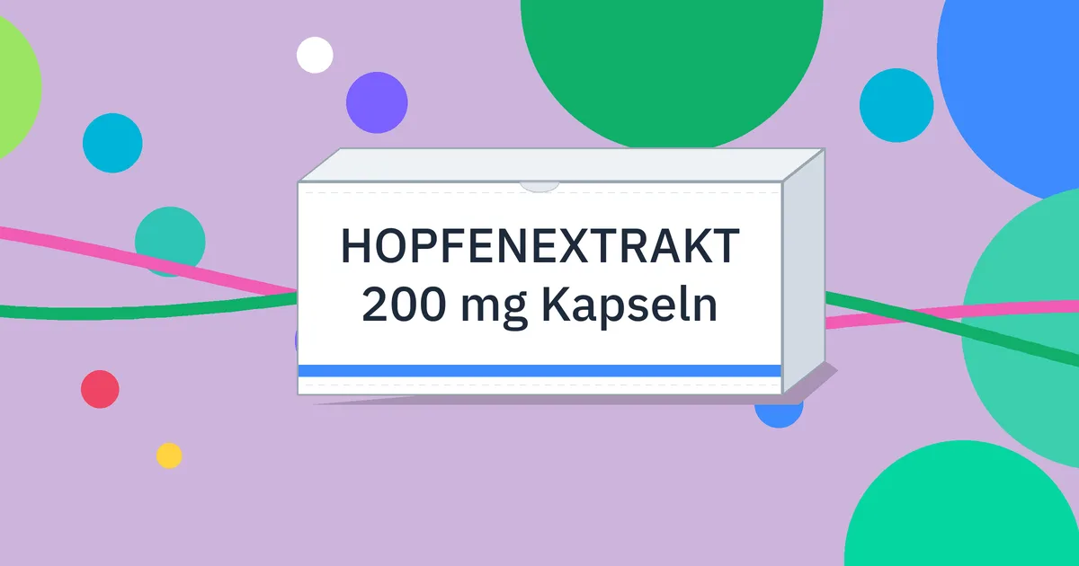 Symbolbild: Packung mit der Aufschrift HOPFENEXTRAKT 200 mg Kapseln (PZN 20013619) – Verfügbarkeit und Bezug in Apotheken in Frankfurt am Main