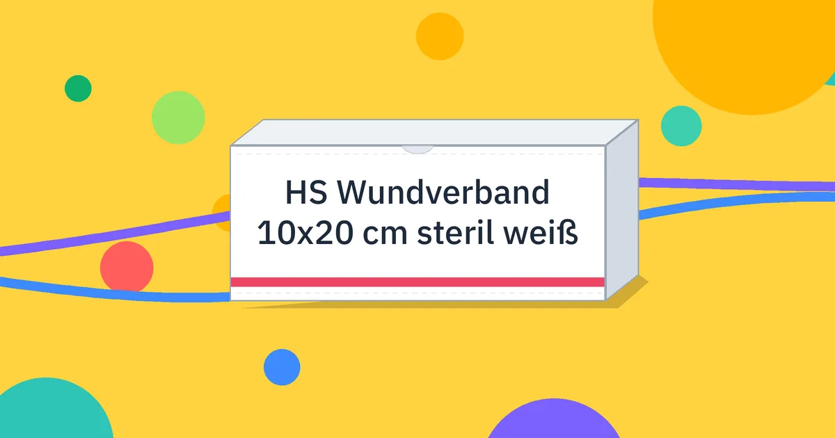 Symbolbild: Packung mit der Aufschrift HS Wundverband 10x20 cm steril weiß (PZN 19900479) – Verfügbarkeit und Bezug in Apotheken in Frankfurt am Main