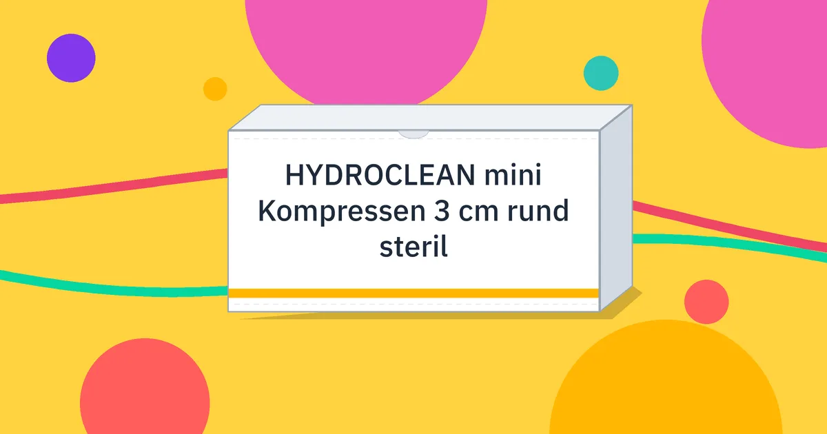 Symbolbild: Packung mit der Aufschrift HYDROCLEAN mini Kompressen 3 cm rund steril (PZN 17849165) – Verfügbarkeit und Bezug in Apotheken in Frankfurt am Main