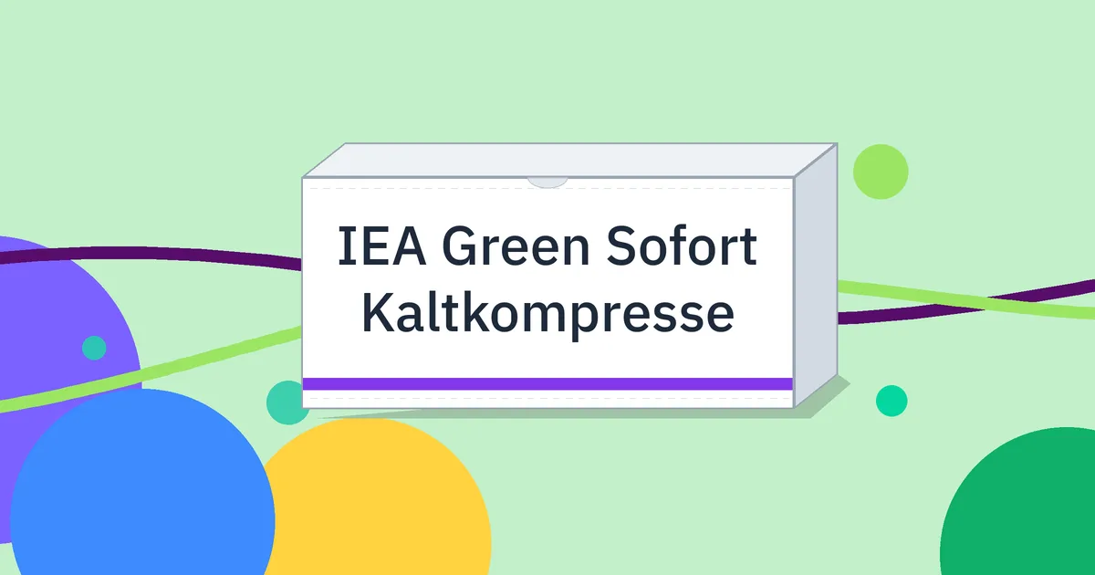 Symbolbild: Packung mit der Aufschrift IEA Green Sofort Kaltkompresse (PZN 20119795) – Verfügbarkeit und Bezug in Apotheken in Frankfurt am Main