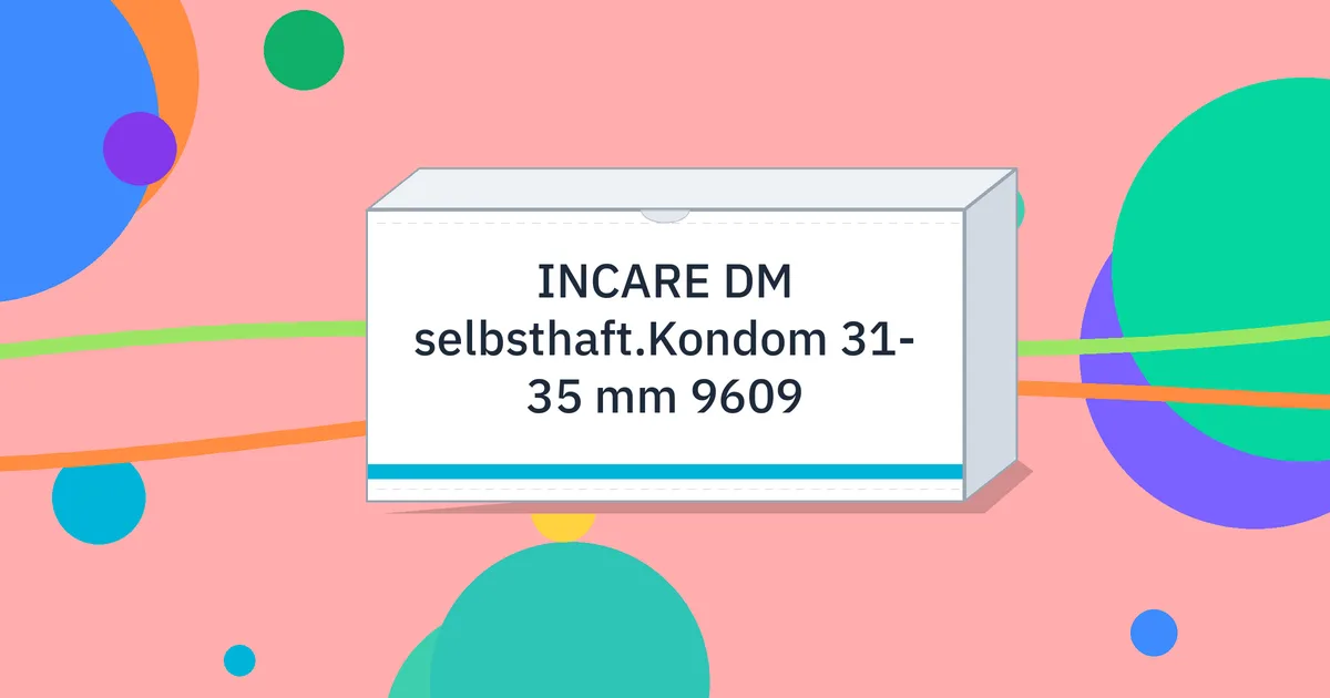 Symbolbild: Packung mit der Aufschrift INCARE DM selbsthaft.Kondom 31-35 mm 9609 (PZN 03662701) – Verfügbarkeit und Bezug in Apotheken in Frankfurt am Main