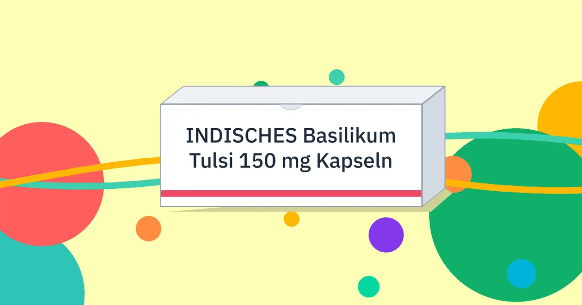 Symbolbild: Packung mit der Aufschrift INDISCHES Basilikum Tulsi 150 mg Kapseln (PZN 18216338) – Verfügbarkeit und Bezug in Apotheken in Frankfurt am Main