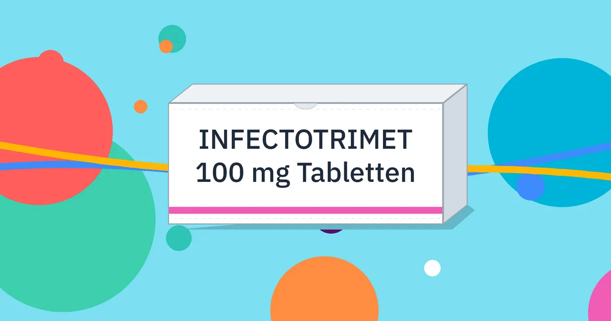 Symbolbild: Packung mit der Aufschrift INFECTOTRIMET 100 mg Tabletten (PZN 02736030) – Verfügbarkeit und Bezug in Apotheken in Frankfurt am Main