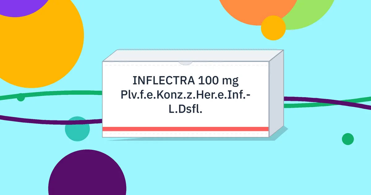 Symbolbild: Packung mit der Aufschrift INFLECTRA 100 mg Plv.f.e.Konz.z.Her.e.Inf.-L.Dsfl. (PZN 11217346) – Verfügbarkeit und Bezug in Apotheken in Frankfurt am Main