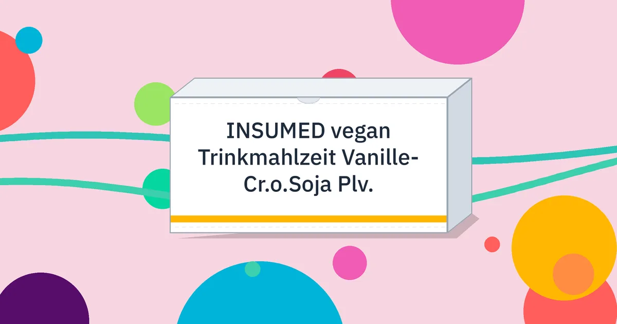 Symbolbild: Packung mit der Aufschrift INSUMED vegan Trinkmahlzeit Vanille-Cr.o.Soja Plv. (PZN 17147256) – Verfügbarkeit und Bezug in Apotheken in Frankfurt am Main