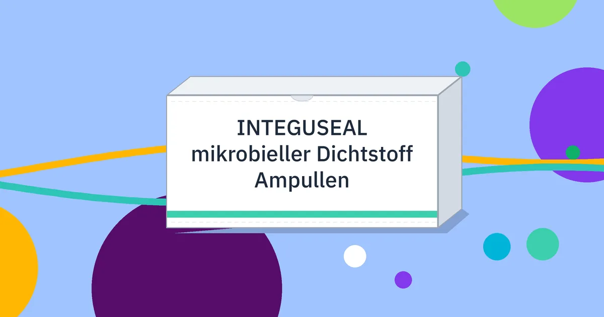 Symbolbild: Packung mit der Aufschrift INTEGUSEAL mikrobieller Dichtstoff Ampullen (PZN 18854027) – Verfügbarkeit und Bezug in Apotheken in Frankfurt am Main
