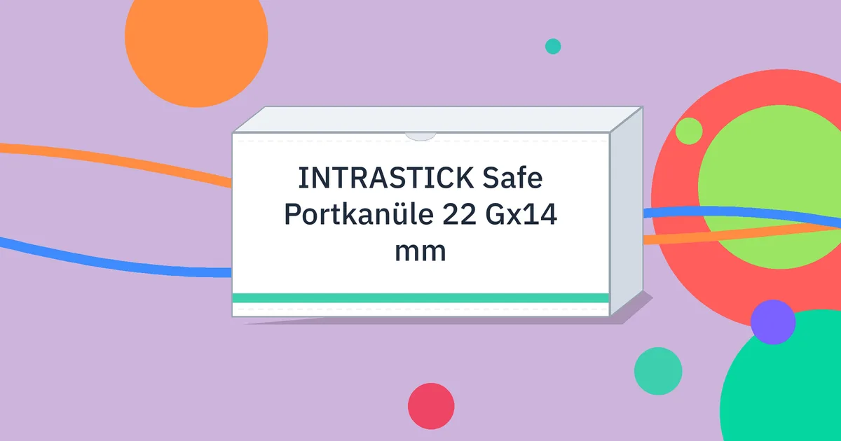 Symbolbild: Packung mit der Aufschrift INTRASTICK Safe Portkanüle 22 Gx14 mm (PZN 09315082) – Verfügbarkeit und Bezug in Apotheken in Frankfurt am Main