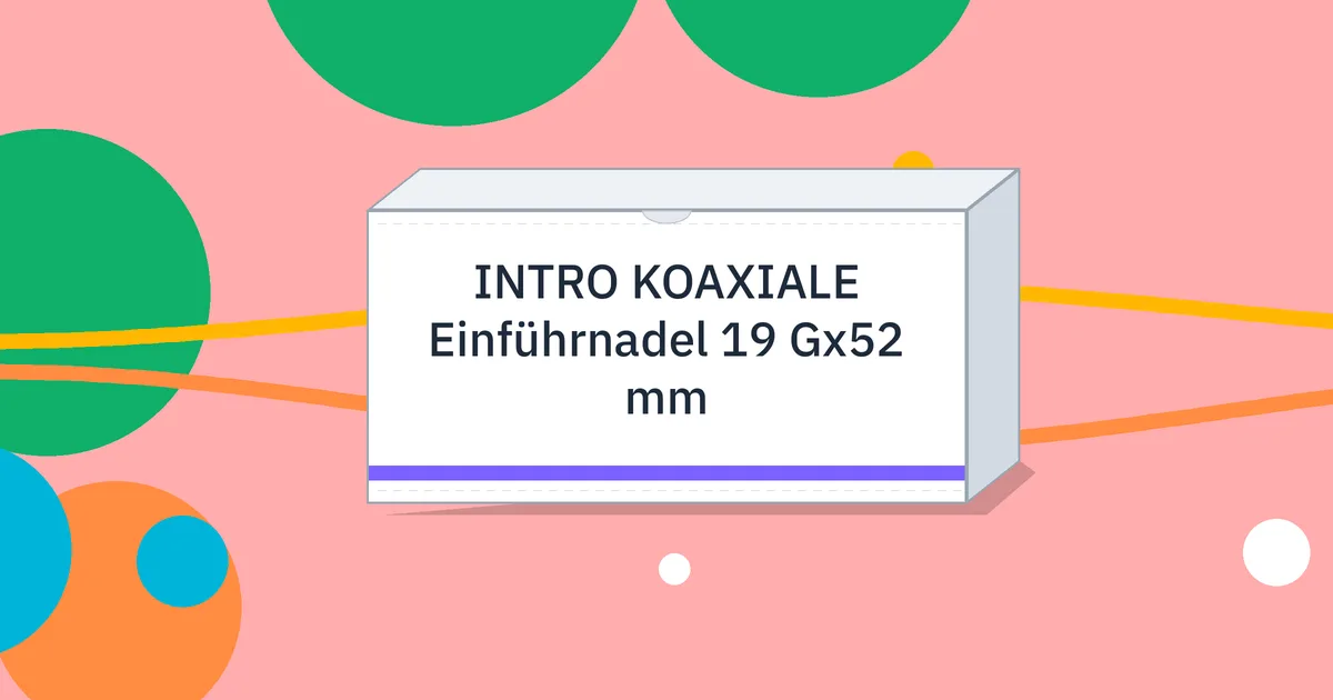 Symbolbild: Packung mit der Aufschrift INTRO KOAXIALE Einführnadel 19 Gx52 mm (PZN 19737223) – Verfügbarkeit und Bezug in Apotheken in Frankfurt am Main