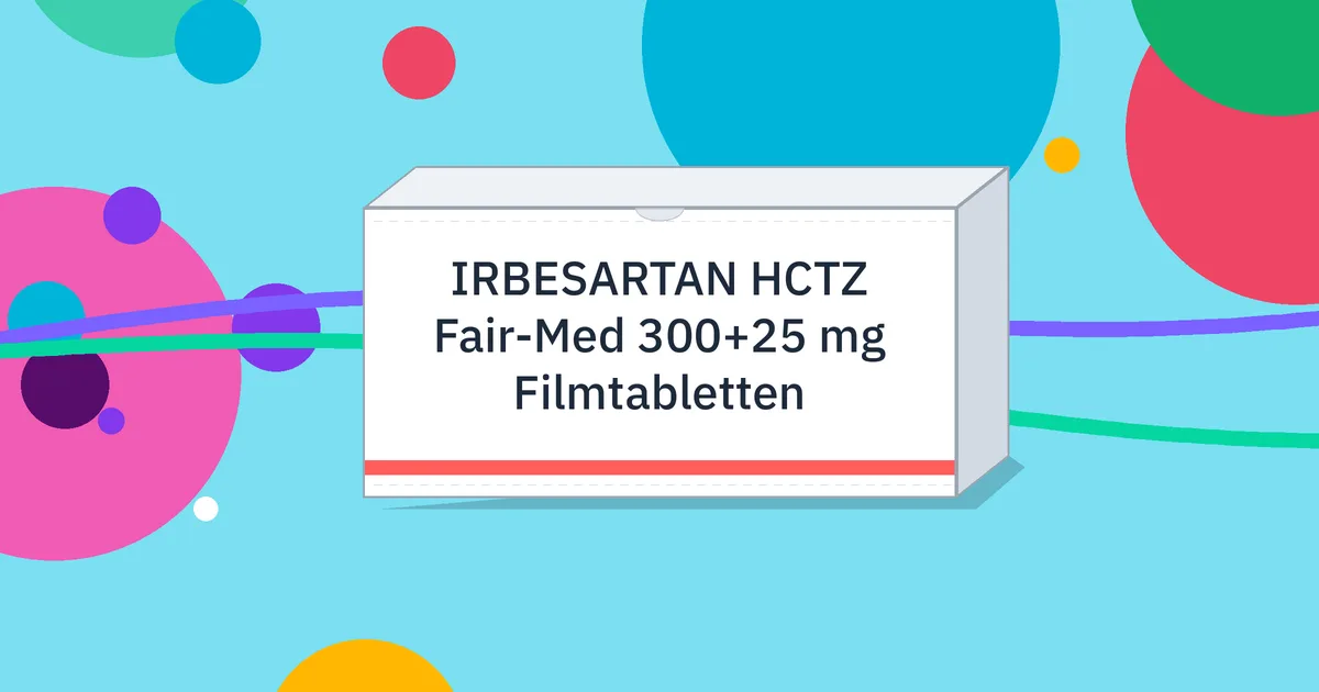 Symbolbild: Packung mit der Aufschrift IRBESARTAN HCTZ Fair-Med 300+25 mg Filmtabletten (PZN 14167726) – Verfügbarkeit und Bezug in Apotheken in Frankfurt am Main