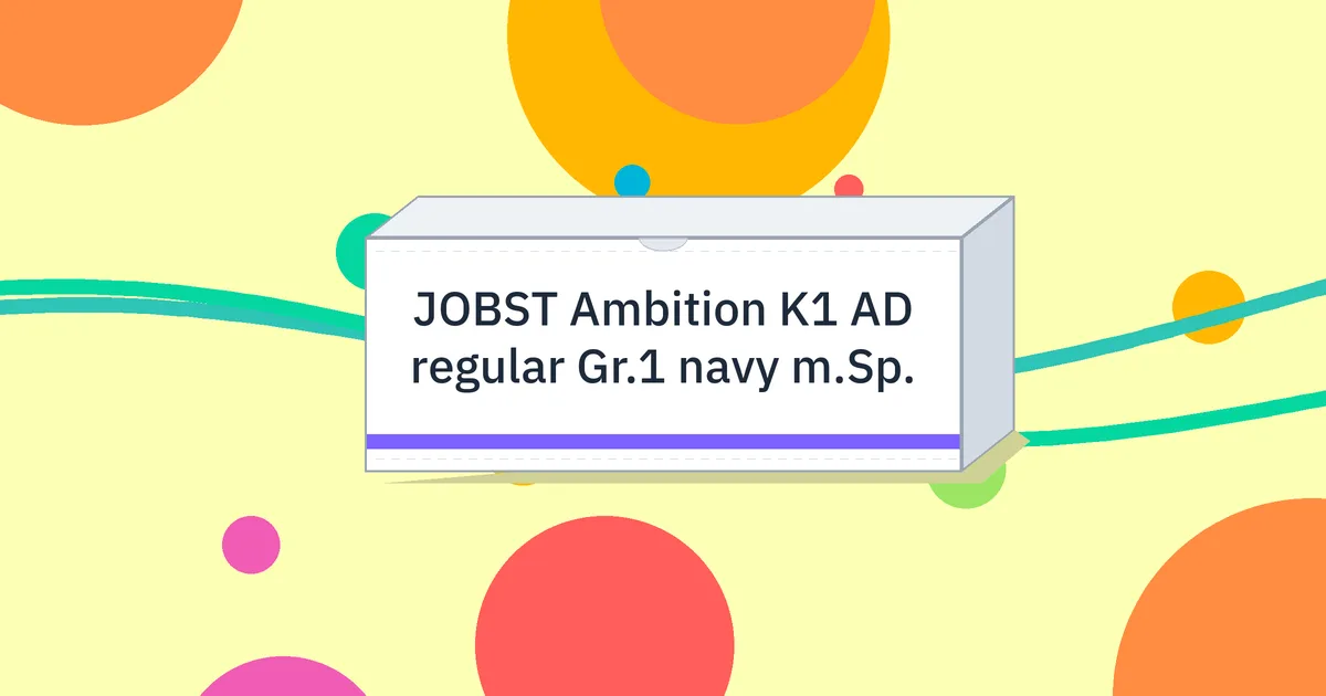 Symbolbild: Packung mit der Aufschrift JOBST Ambition K1 AD regular Gr.1 navy m.Sp. (PZN 11020299) – Verfügbarkeit und Bezug in Apotheken in Frankfurt am Main
