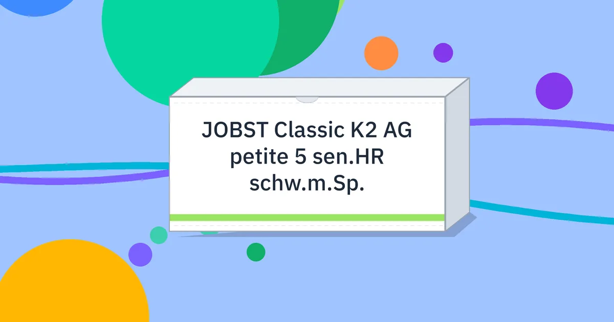 Symbolbild: Packung mit der Aufschrift JOBST Classic K2 AG petite 5 sen.HR schw.m.Sp. (PZN 17961643) – Verfügbarkeit und Bezug in Apotheken in Frankfurt am Main