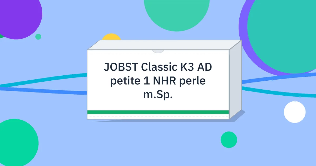 Symbolbild: Packung mit der Aufschrift JOBST Classic K3 AD petite 1 NHR perle m.Sp. (PZN 13069789) – Verfügbarkeit und Bezug in Apotheken in Frankfurt am Main