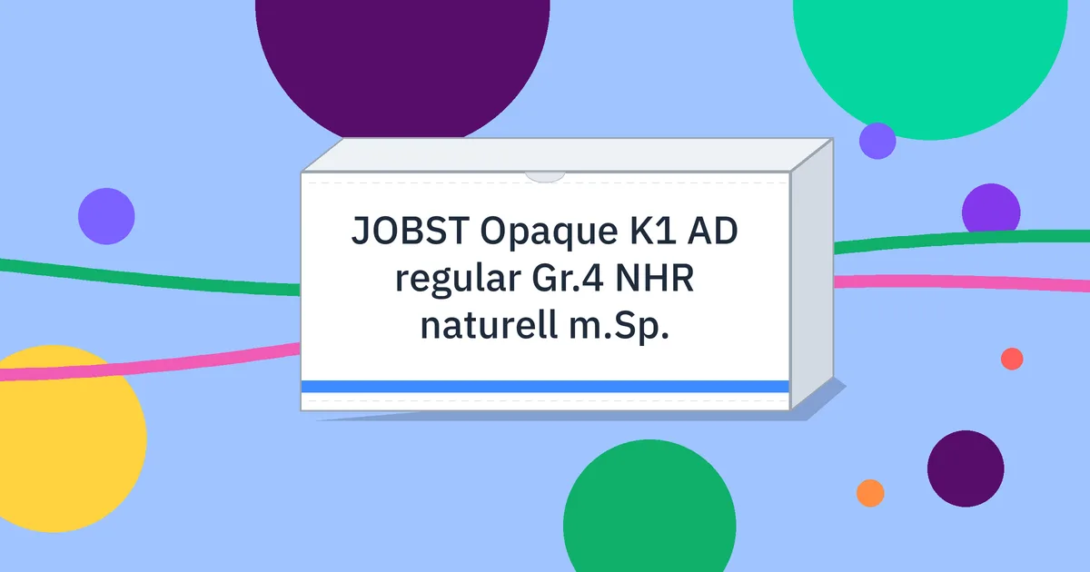 Symbolbild: Packung mit der Aufschrift JOBST Opaque K1 AD regular Gr.4 NHR naturell m.Sp. (PZN 13081342) – Verfügbarkeit und Bezug in Apotheken in Frankfurt am Main