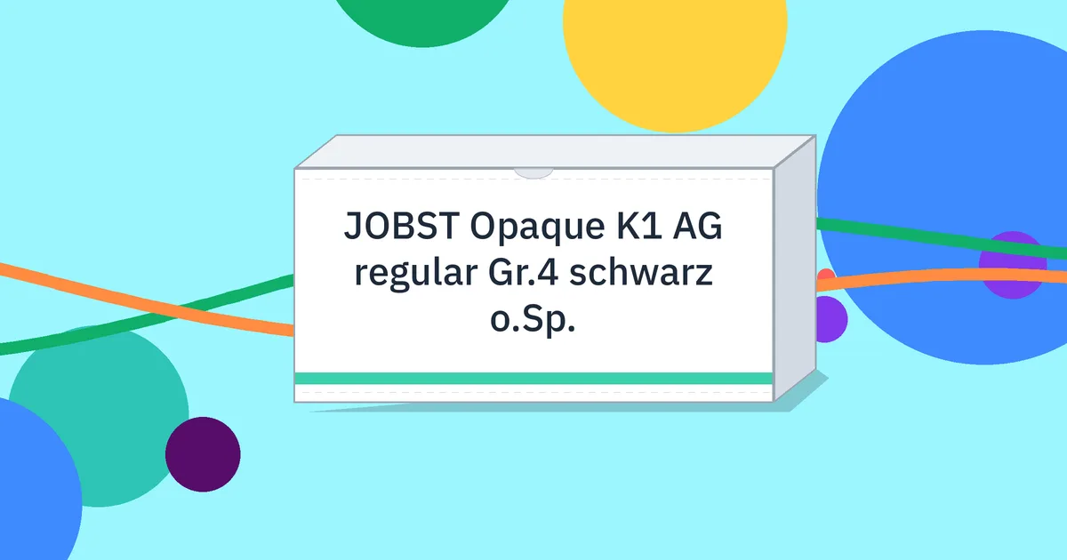 Symbolbild: Packung mit der Aufschrift JOBST Opaque K1 AG regular Gr.4 schwarz o.Sp. (PZN 13097314) – Verfügbarkeit und Bezug in Apotheken in Frankfurt am Main