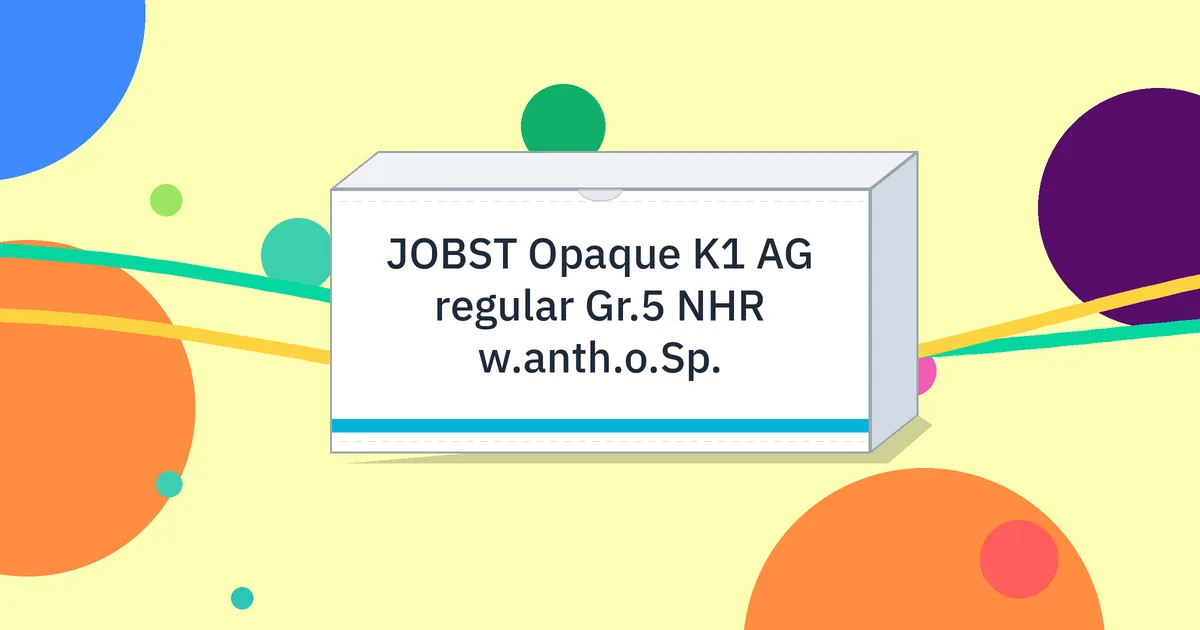 Symbolbild: Packung mit der Aufschrift JOBST Opaque K1 AG regular Gr.5 NHR w.anth.o.Sp. (PZN 16268259) – Verfügbarkeit und Bezug in Apotheken in Frankfurt am Main