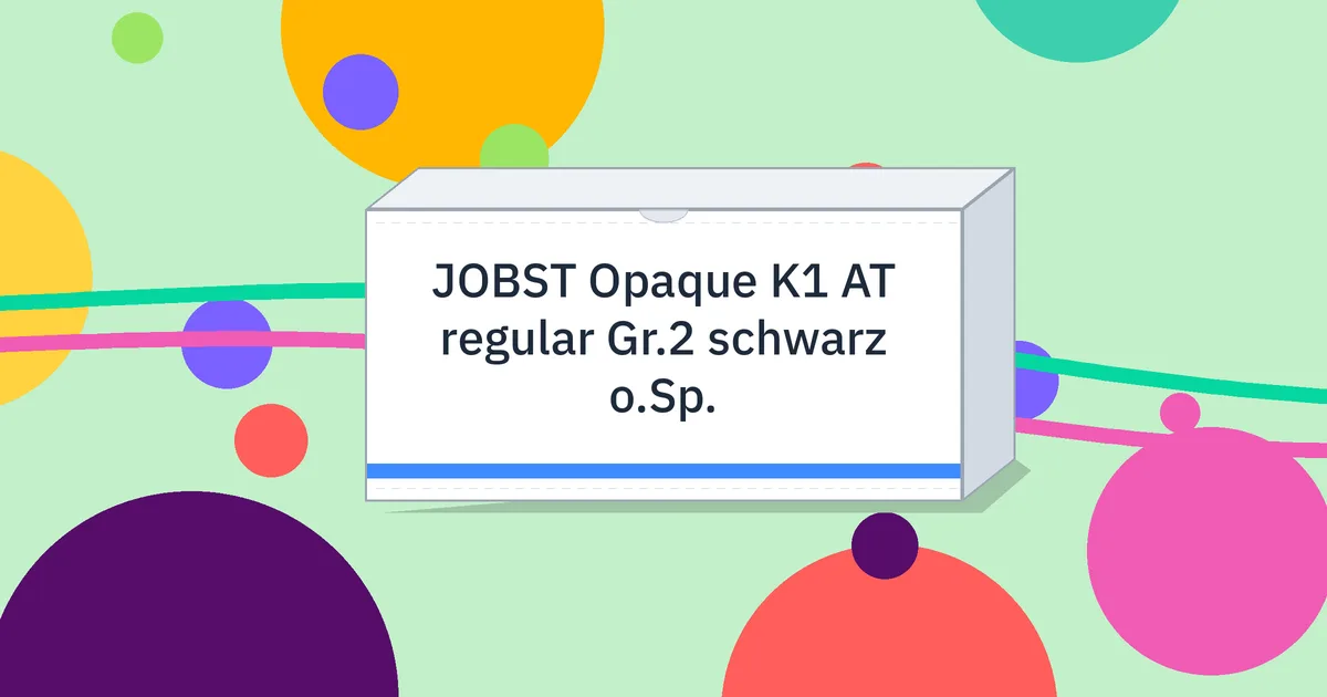 Symbolbild: Packung mit der Aufschrift JOBST Opaque K1 AT regular Gr.2 schwarz o.Sp. (PZN 13107538) – Verfügbarkeit und Bezug in Apotheken in Frankfurt am Main