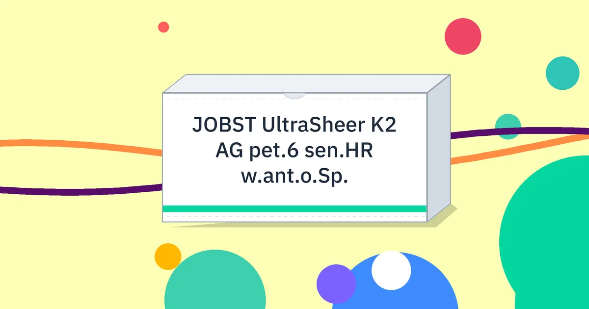 Symbolbild: Packung mit der Aufschrift JOBST UltraSheer K2 AG pet.6 sen.HR w.ant.o.Sp. (PZN 13143267) – Verfügbarkeit und Bezug in Apotheken in Frankfurt am Main