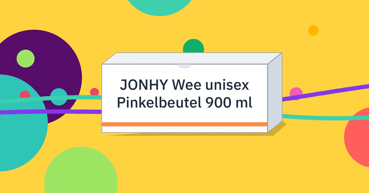 Symbolbild: Packung mit der Aufschrift JONHY Wee unisex Pinkelbeutel 900 ml (PZN 16653431) – Verfügbarkeit und Bezug in Apotheken in Frankfurt am Main