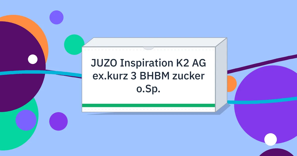 Symbolbild: Packung mit der Aufschrift JUZO Inspiration K2 AG ex.kurz 3 BHBM zucker o.Sp. (PZN 14877758) – Verfügbarkeit und Bezug in Apotheken in Frankfurt am Main