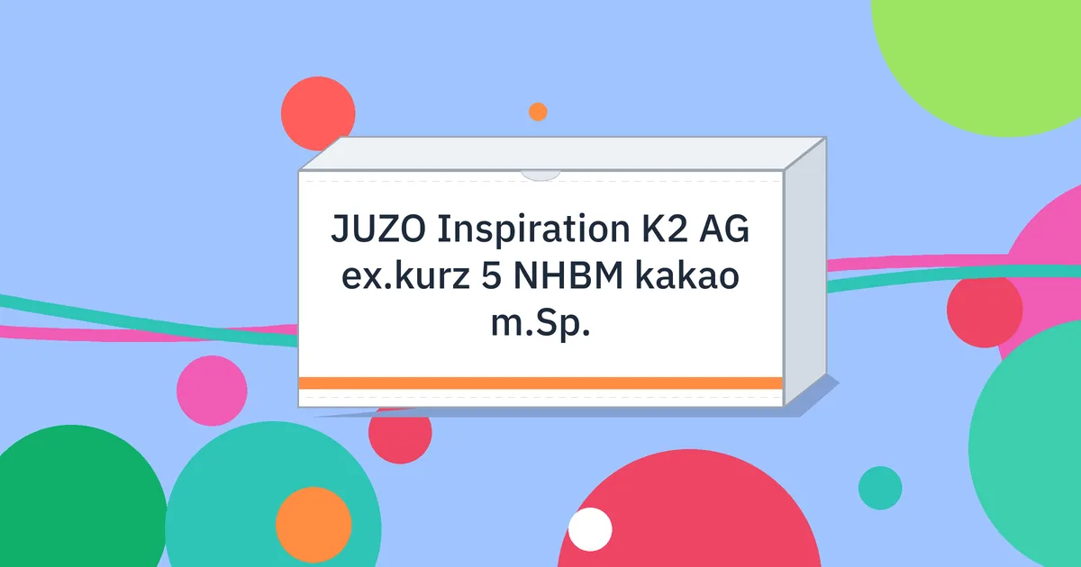Symbolbild: Packung mit der Aufschrift JUZO Inspiration K2 AG ex.kurz 5 NHBM kakao m.Sp. (PZN 14925285) – Verfügbarkeit und Bezug in Apotheken in Frankfurt am Main