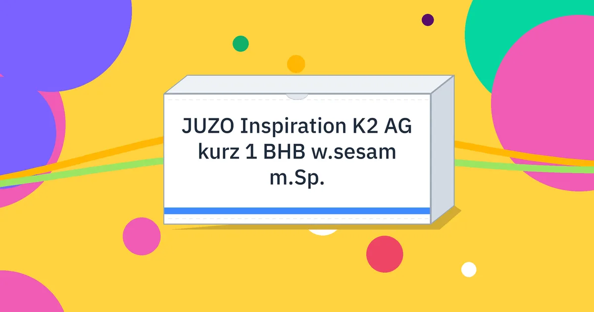 Symbolbild: Packung mit der Aufschrift JUZO Inspiration K2 AG kurz 1 BHB w.sesam m.Sp. (PZN 14849897) – Verfügbarkeit und Bezug in Apotheken in Frankfurt am Main