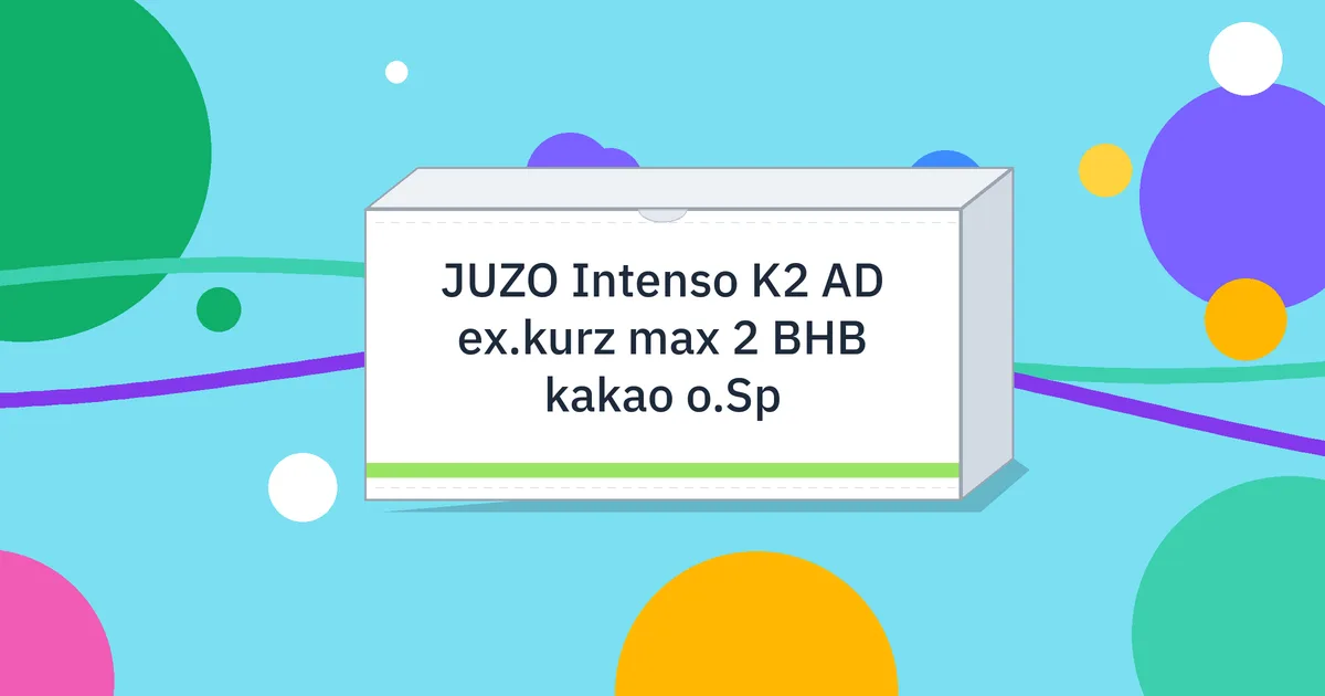 Symbolbild: Packung mit der Aufschrift JUZO Intenso K2 AD ex.kurz max 2 BHB kakao o.Sp (PZN 18624712) – Verfügbarkeit und Bezug in Apotheken in Frankfurt am Main