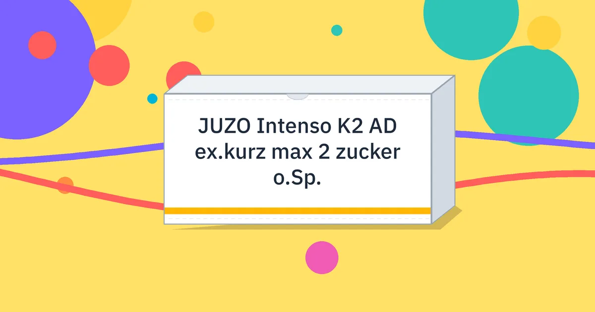 Symbolbild: Packung mit der Aufschrift JUZO Intenso K2 AD ex.kurz max 2 zucker o.Sp. (PZN 18617209) – Verfügbarkeit und Bezug in Apotheken in Frankfurt am Main