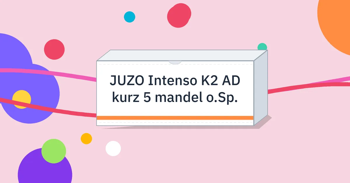 Symbolbild: Packung mit der Aufschrift JUZO Intenso K2 AD kurz 5 mandel o.Sp. (PZN 18618195) – Verfügbarkeit und Bezug in Apotheken in Frankfurt am Main