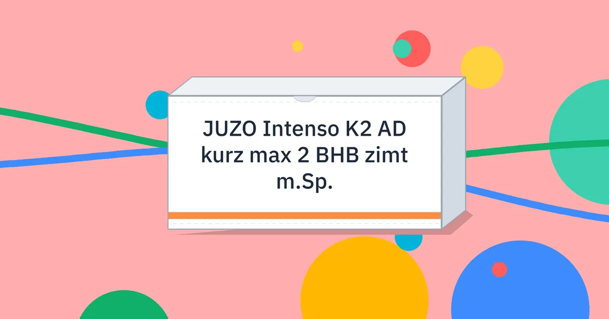 Symbolbild: Packung mit der Aufschrift JUZO Intenso K2 AD kurz max 2 BHB zimt m.Sp. (PZN 18615570) – Verfügbarkeit und Bezug in Apotheken in Frankfurt am Main
