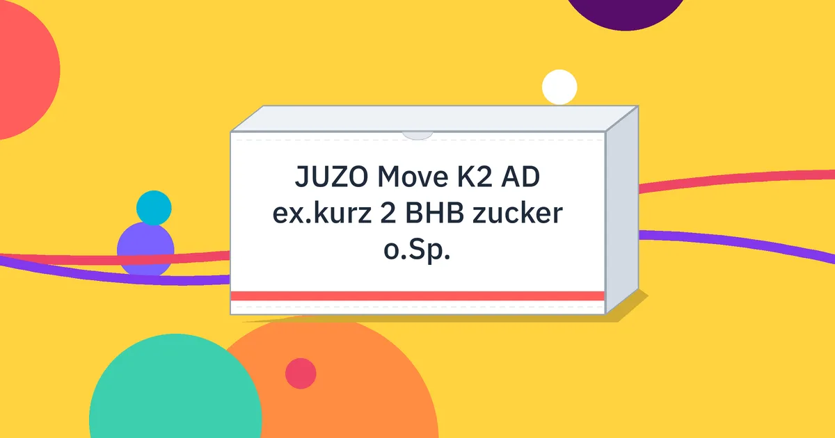 Symbolbild: Packung mit der Aufschrift JUZO Move K2 AD ex.kurz 2 BHB zucker o.Sp. (PZN 18510842) – Verfügbarkeit und Bezug in Apotheken in Frankfurt am Main