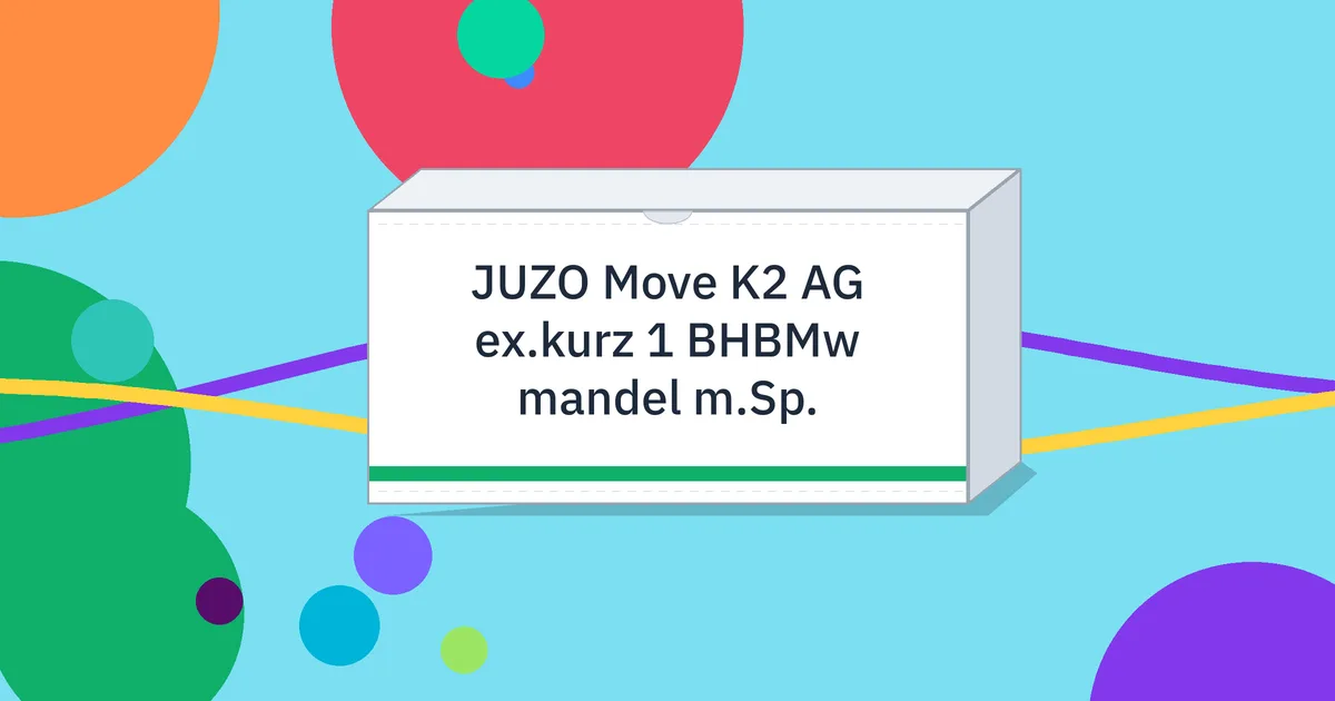 Symbolbild: Packung mit der Aufschrift JUZO Move K2 AG ex.kurz 1 BHBMw mandel m.Sp. (PZN 16650088) – Verfügbarkeit und Bezug in Apotheken in Frankfurt am Main