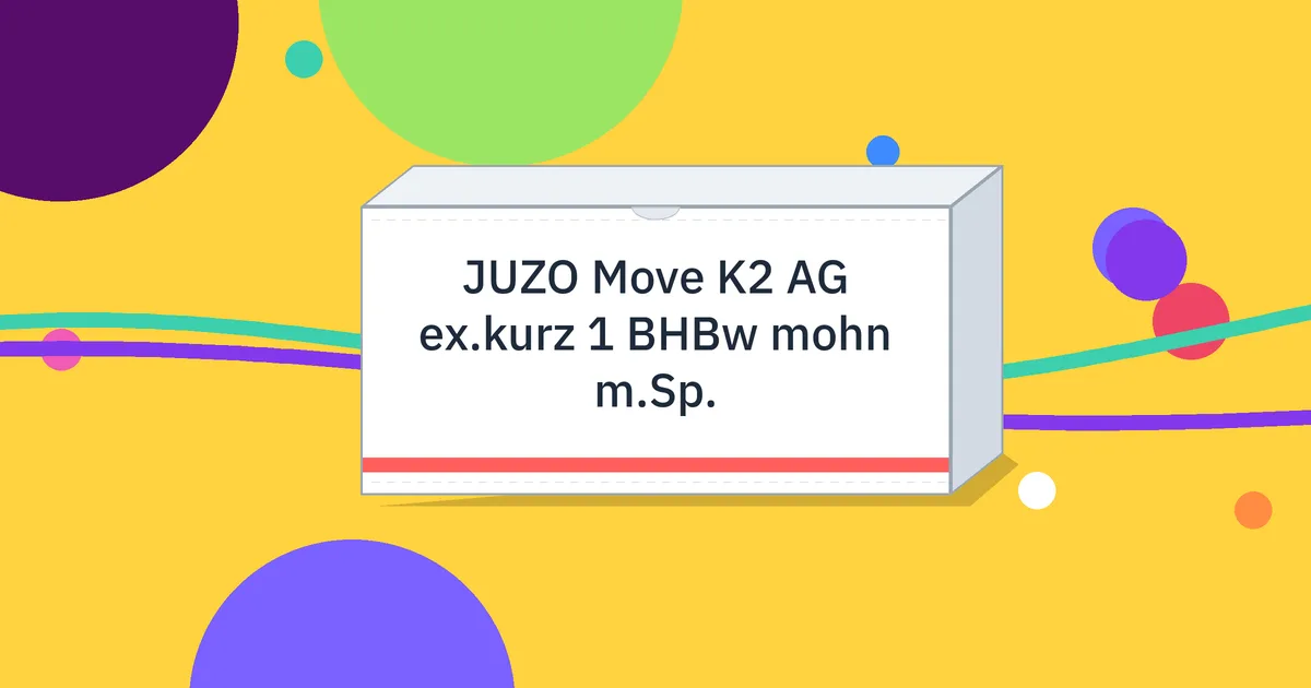 Symbolbild: Packung mit der Aufschrift JUZO Move K2 AG ex.kurz 1 BHBw mohn m.Sp. (PZN 18563910) – Verfügbarkeit und Bezug in Apotheken in Frankfurt am Main