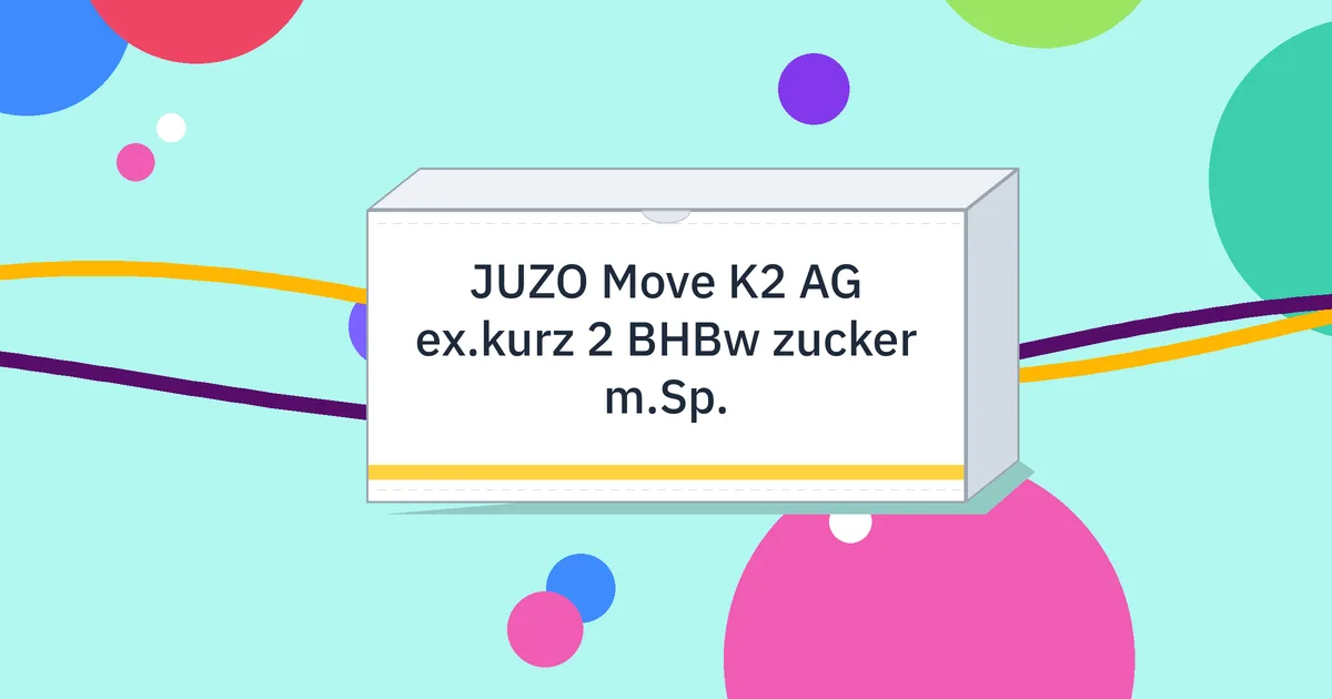 Symbolbild: Packung mit der Aufschrift JUZO Move K2 AG ex.kurz 2 BHBw zucker m.Sp. (PZN 18532246) – Verfügbarkeit und Bezug in Apotheken in Frankfurt am Main